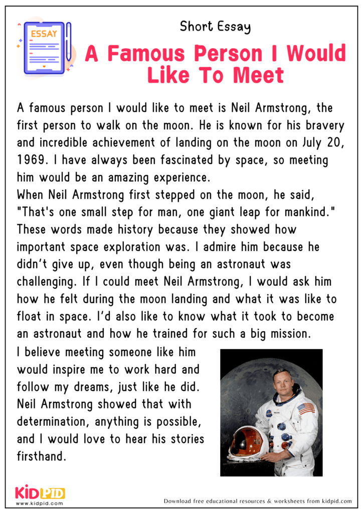 Essay - A Famous Person I Would like to Meet - Kidpid