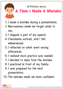 Essay - A Time I Made A Mistake - Kidpid