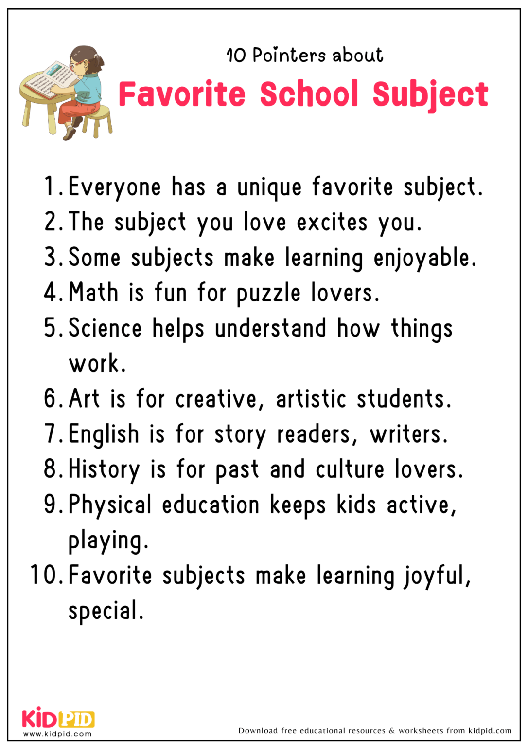 Essay - Favorite School Subject - Kidpid