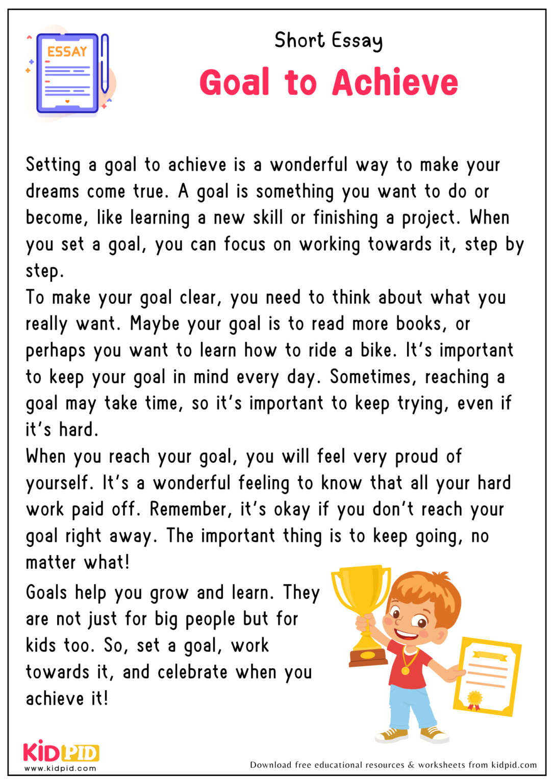 Essay - Goal to Achieve - Kidpid