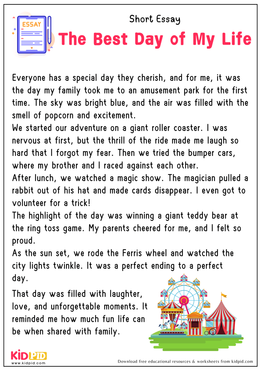 Essay - The Best Day of My Life - Kidpid