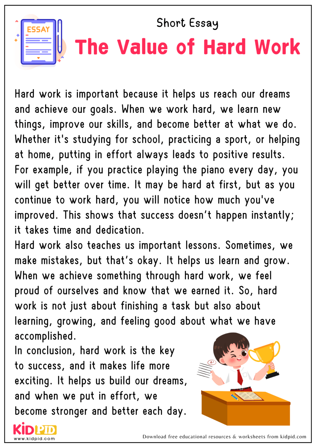 Essay - The Value of Hard Work - Kidpid