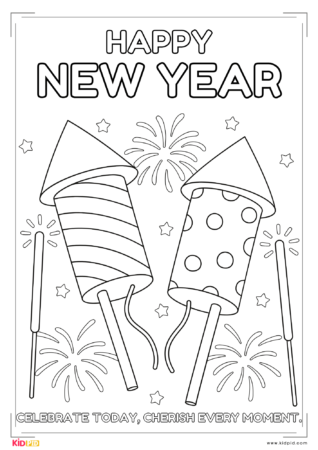 Happy New Year Coloring Worksheet 2026 - Kidpid