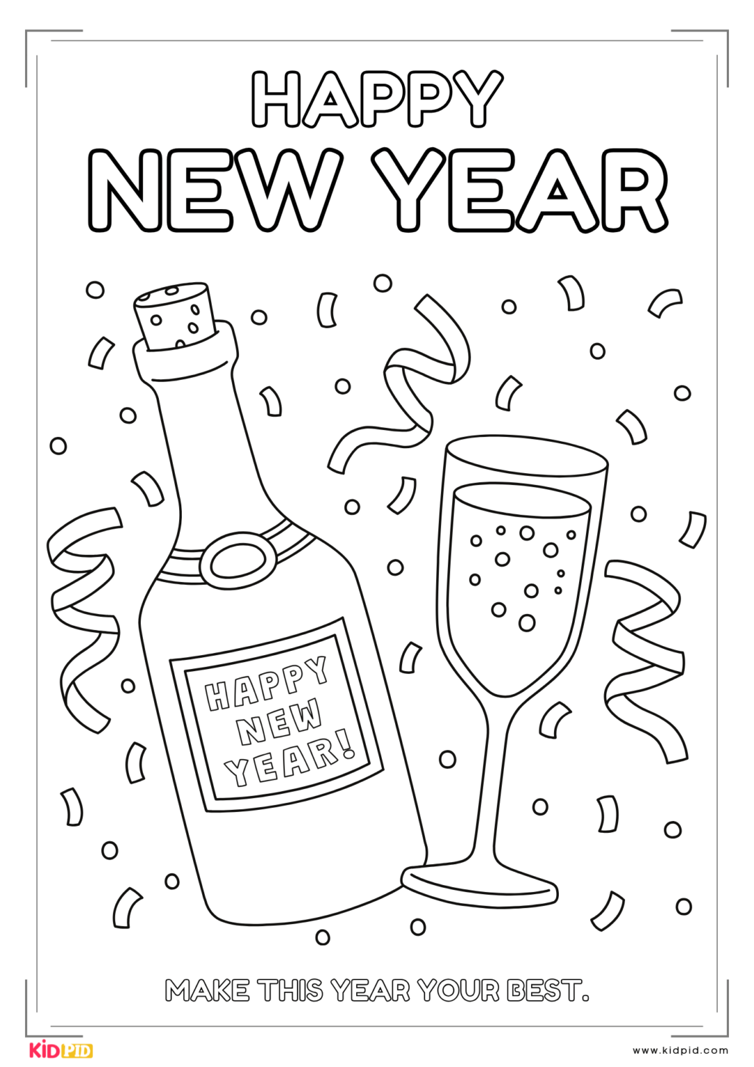 Happy New Year Coloring Worksheet 2026 - Kidpid