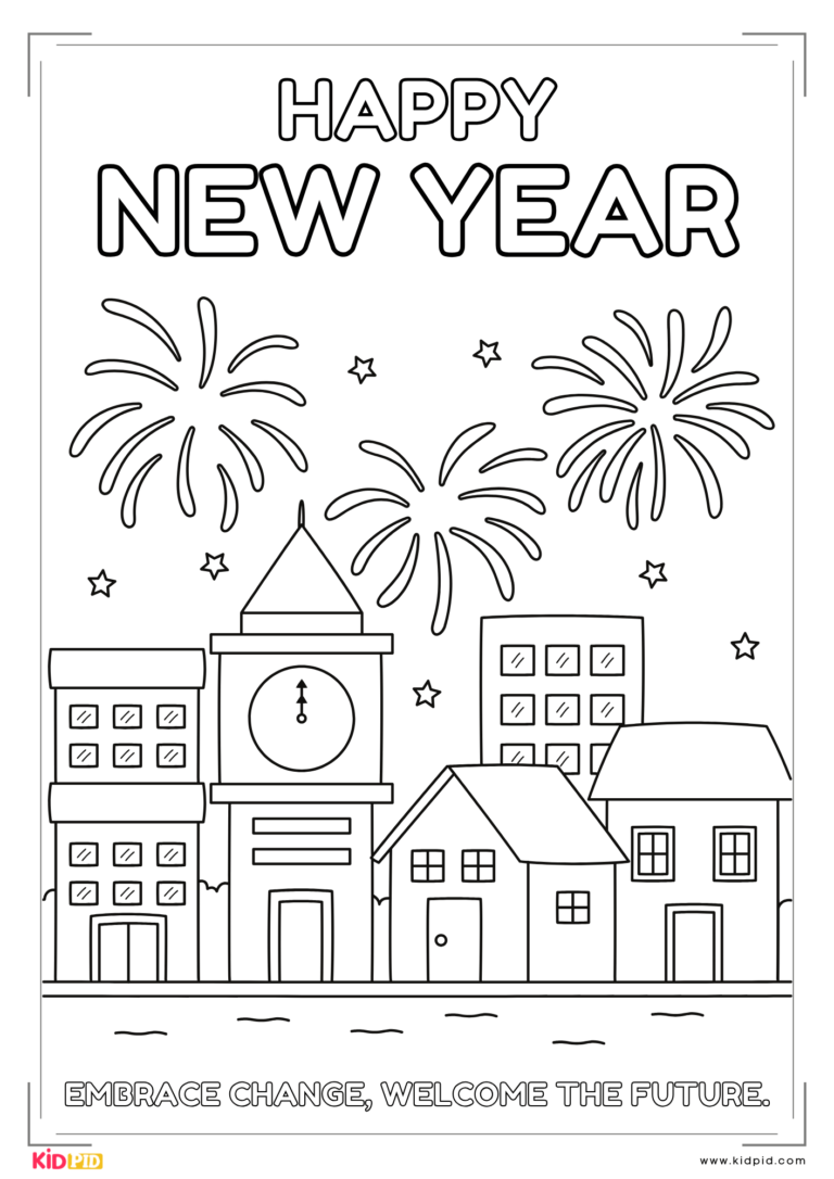 Happy New Year Coloring Worksheet 2026 - Kidpid