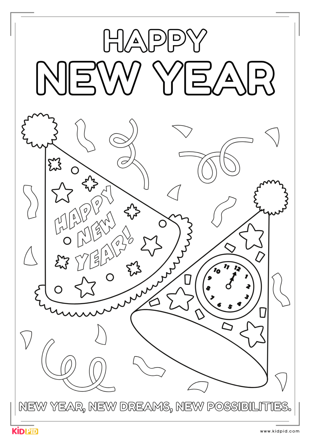 Happy New Year Coloring Worksheet 2026 - Kidpid