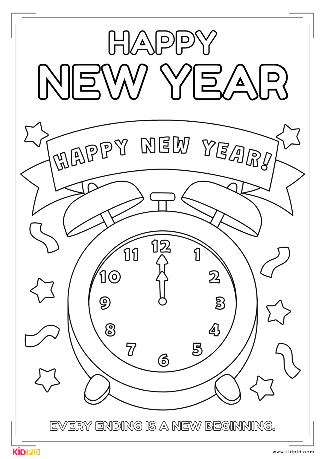 Happy New Year Coloring Worksheet 2026 - Kidpid