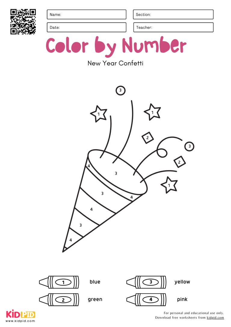 New Year Color by Number Worksheet [2026] - Kidpid