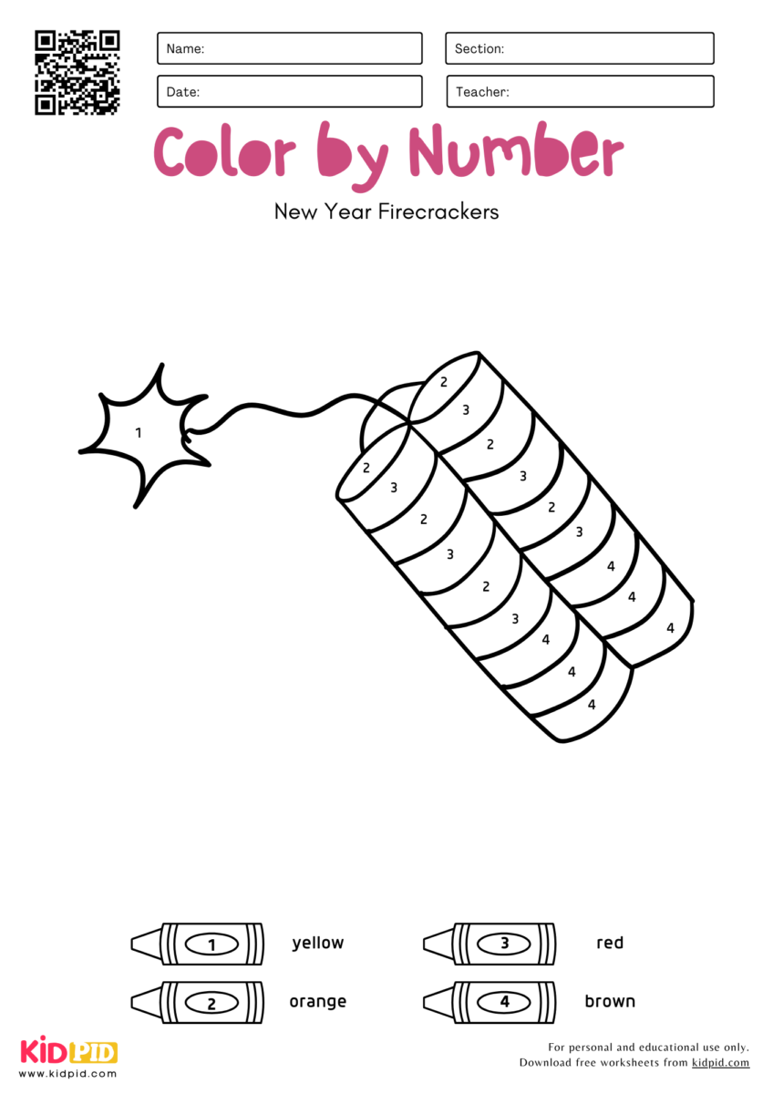 New Year Color by Number Worksheet [2026] - Kidpid