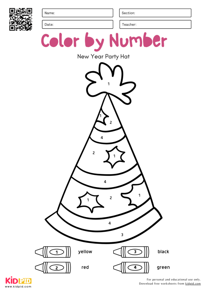 New Year Color by Number Worksheet [2026] - Kidpid