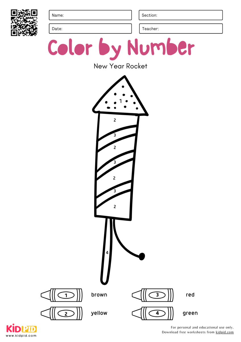 New Year Color by Number Worksheet [2026] - Kidpid