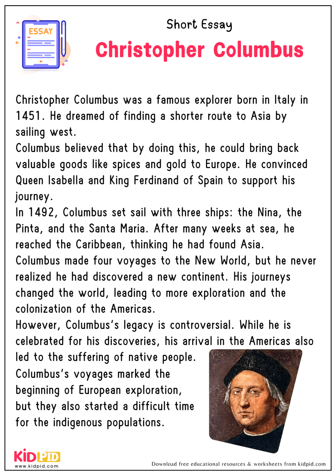 Essay - Christopher Columbus - Kidpid