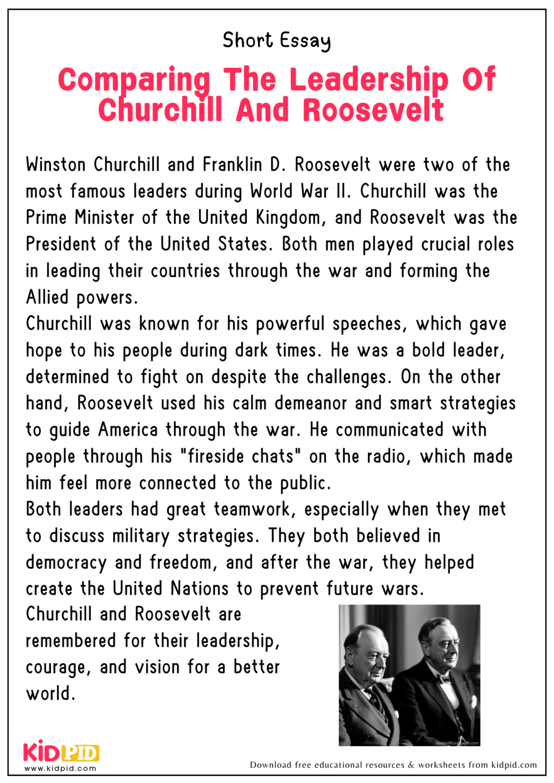 Essay - Comparing The Leadership Of Churchill And Roosevelt - Kidpid