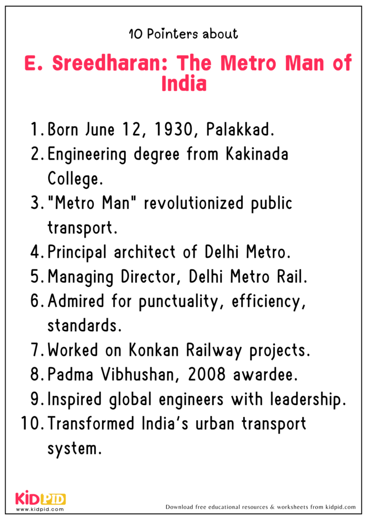 Essay - E. Sreedharan: The Metro Man of India - Kidpid
