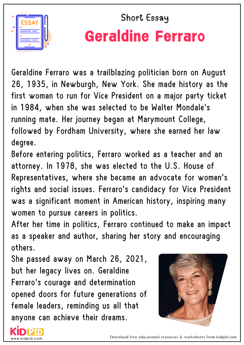Essay - Geraldine Ferraro - Kidpid