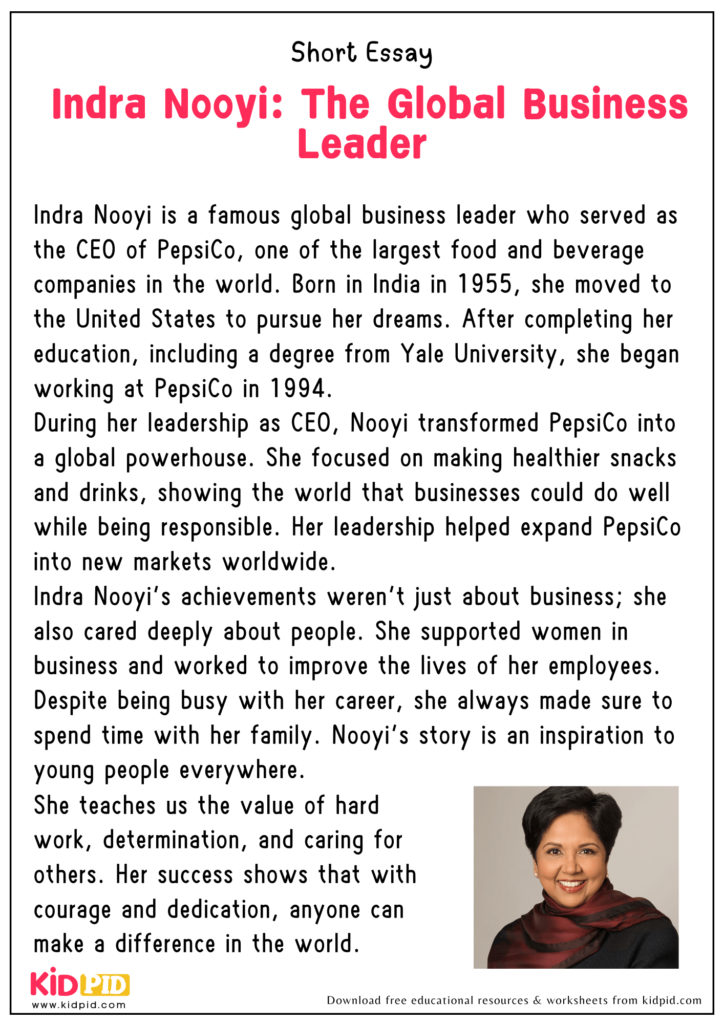 Essay - Indra Nooyi: The Global Business Leader - Kidpid