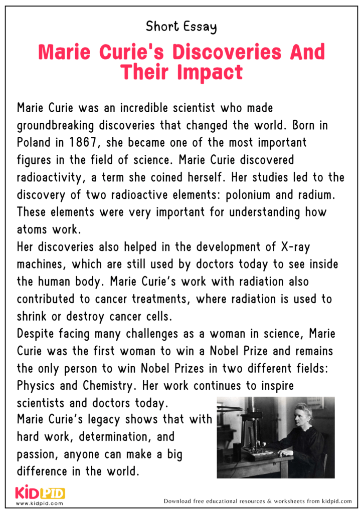 Essay - Marie Curie's Discoveries And Their Impact - Kidpid