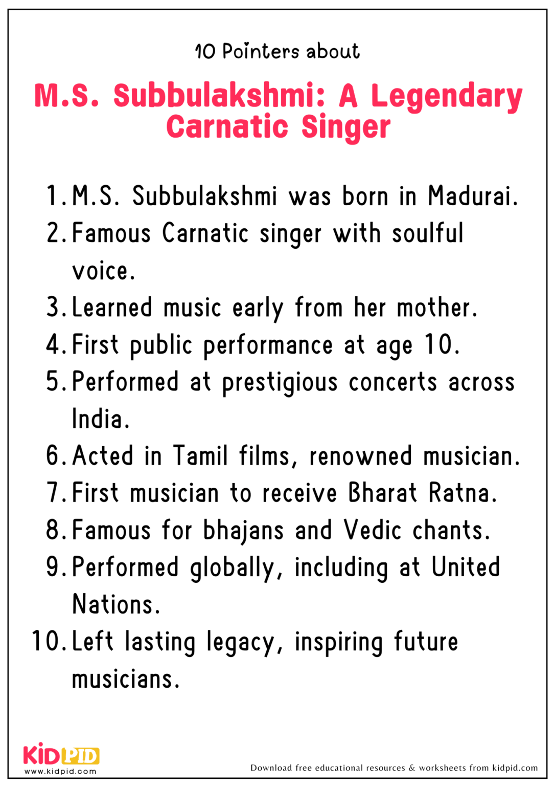 Essay - M.S. Subbulakshmi: A Legendary Carnatic Singer - Kidpid