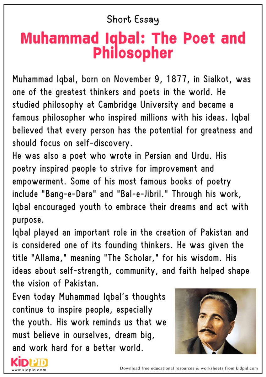 Essay - Muhammad Iqbal: The Poet and Philosopher - Kidpid