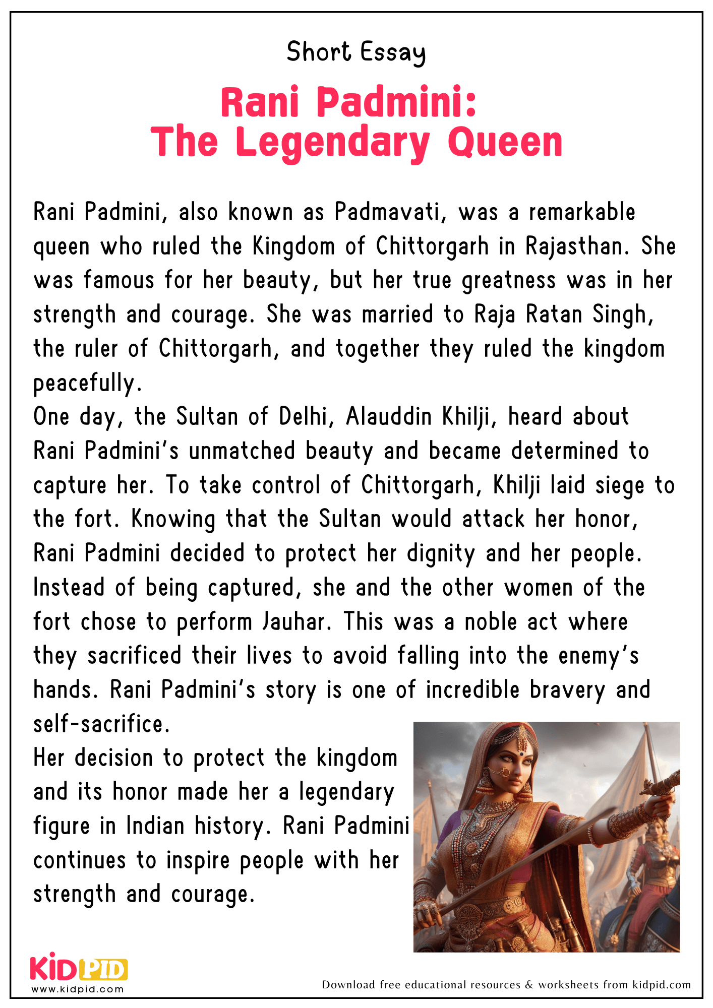 Paragraph on 'Rani Lakshmi Bai' - Kidpid