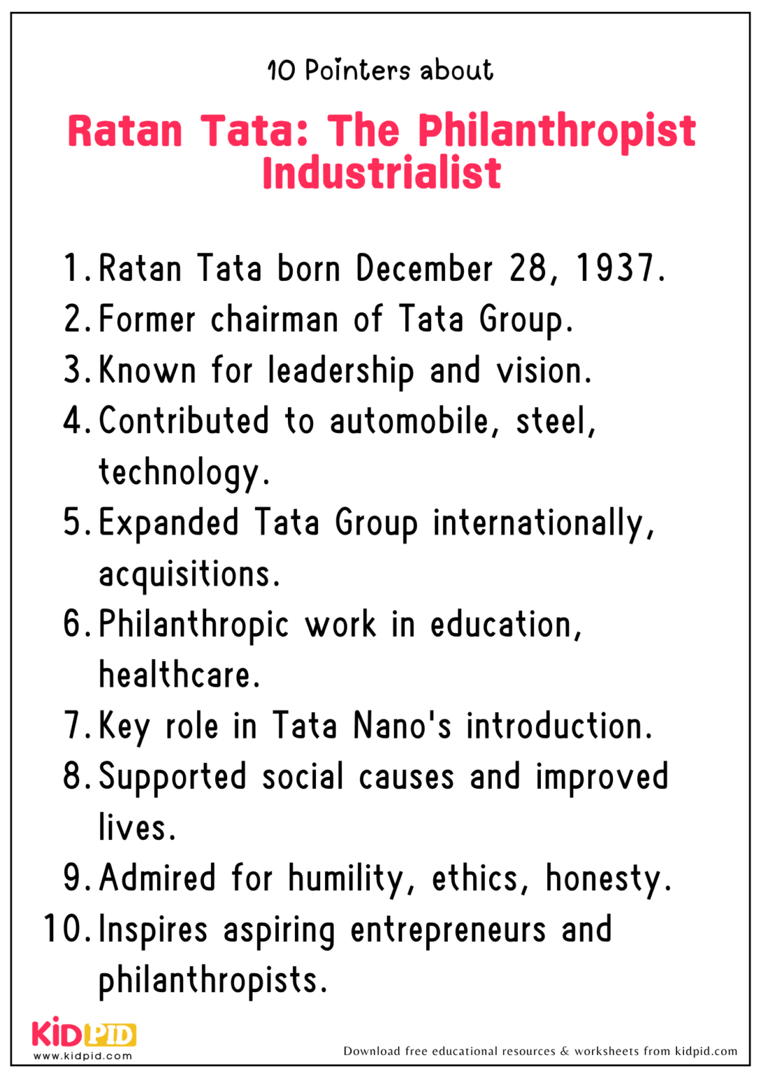 Essay - Ratan Tata: The Philanthropist Industrialist - Kidpid