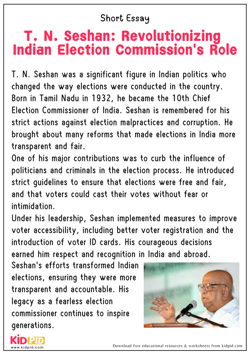 Essay - T. N. Seshan: Revolutionizing Indian Election Commission's Role ...