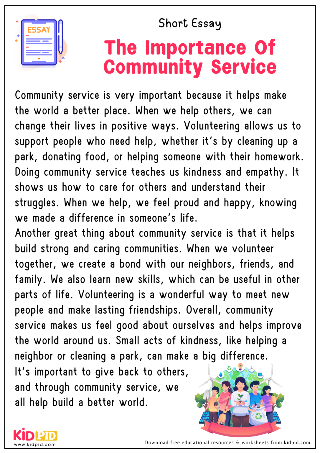 Essay - The Importance Of Community Service - Kidpid