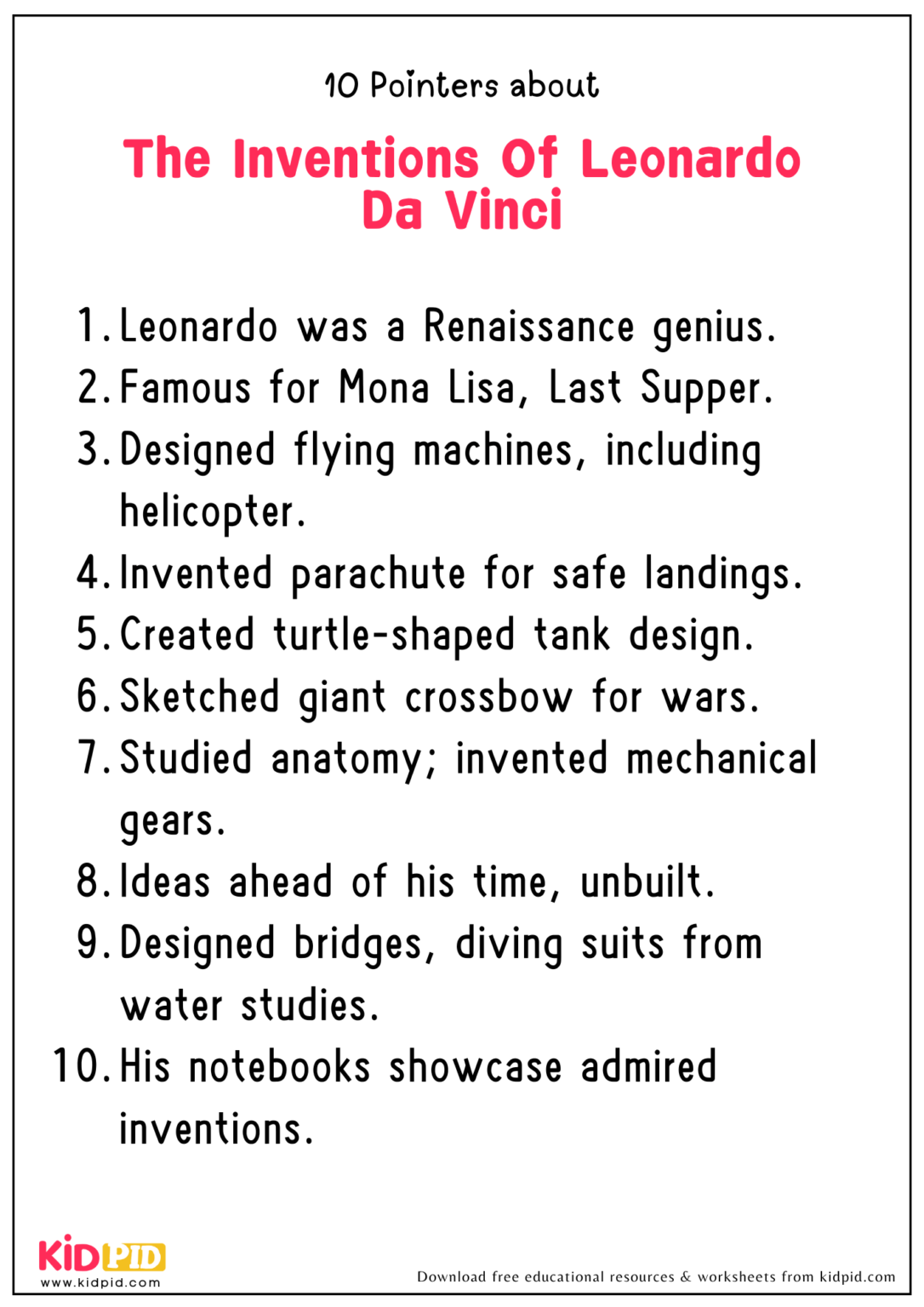 Essay - The Inventions Of Leonardo Da Vinci - Kidpid