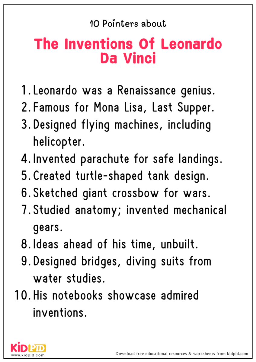 Essay - The Inventions Of Leonardo Da Vinci - Kidpid
