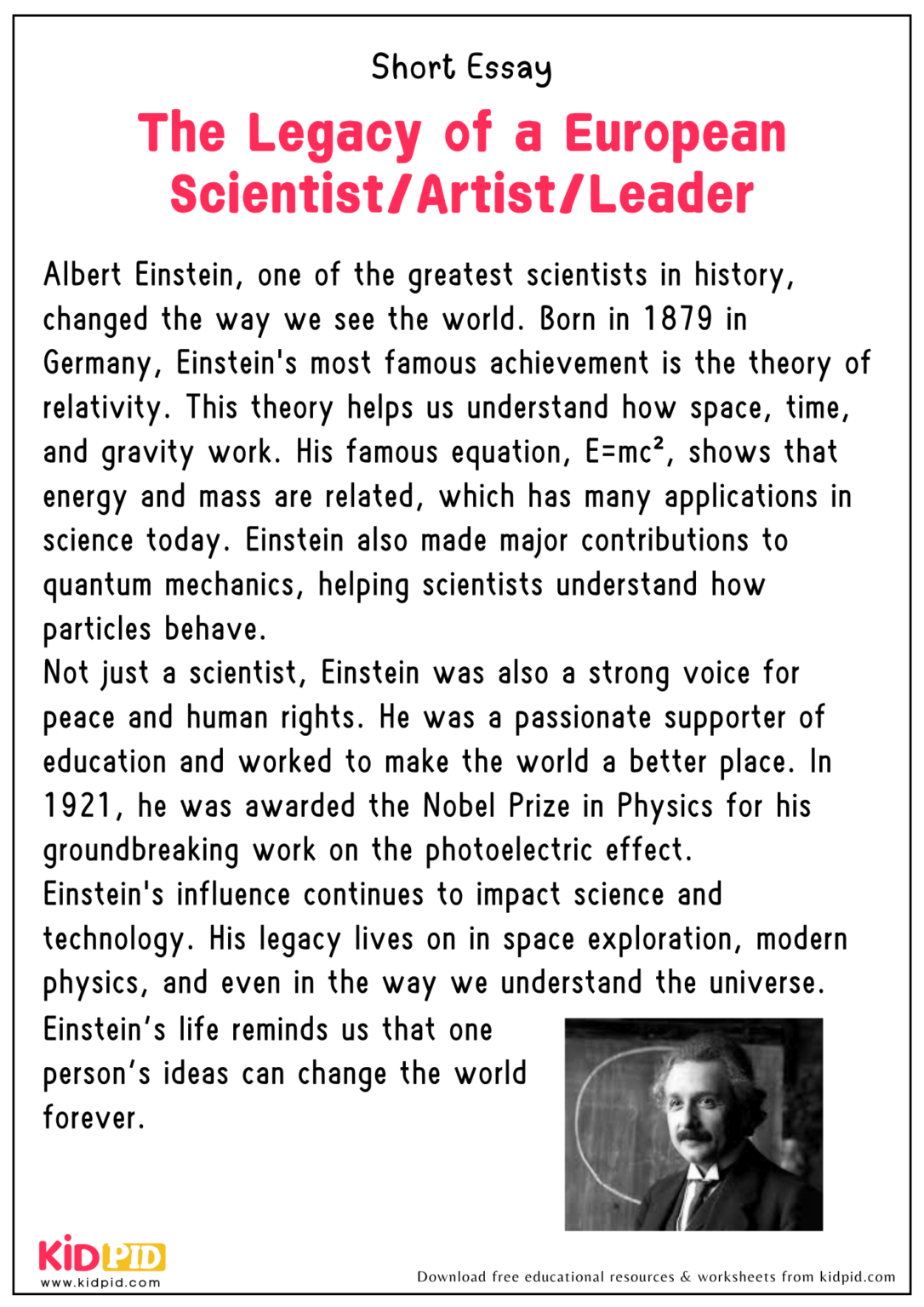 Essay - The Legacy of a European Scientist/Artist/Leader - Kidpid