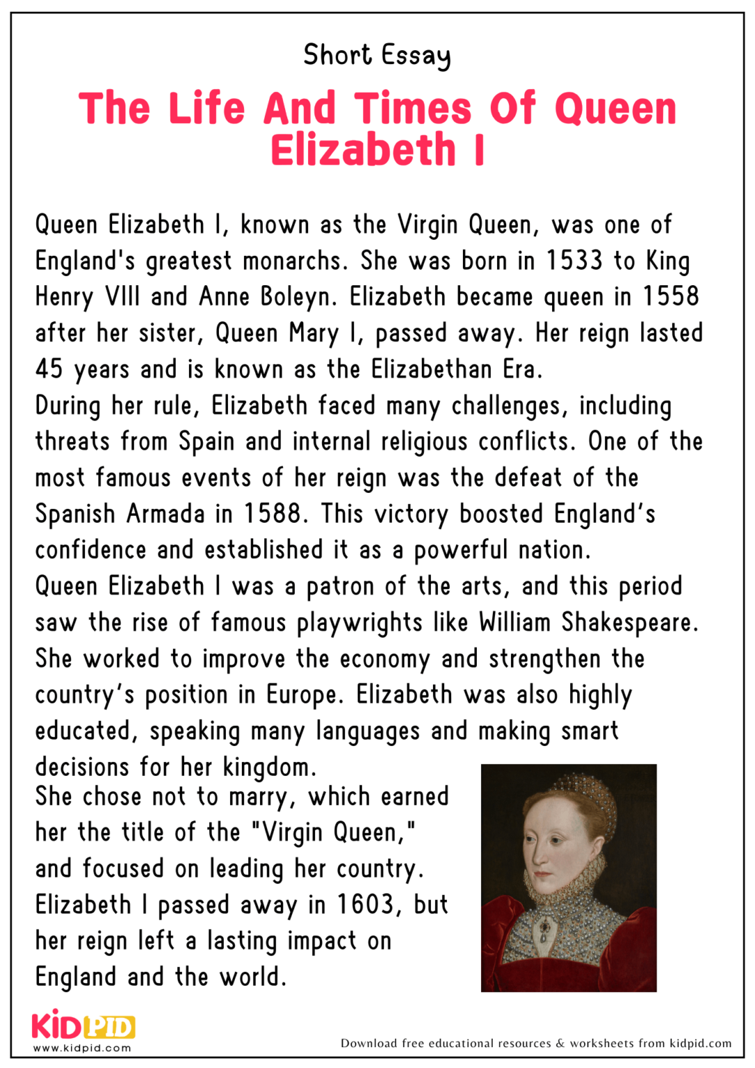 Essay - The Life And Times Of Queen Elizabeth I - Kidpid