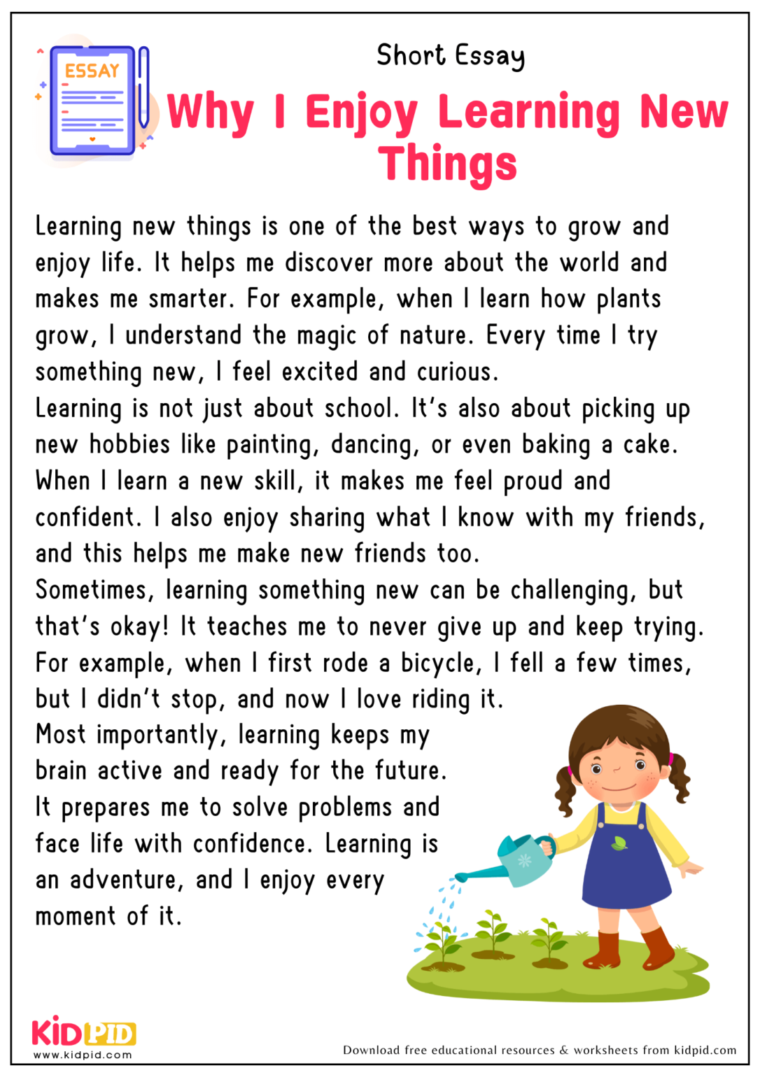 Essay - Why I Enjoy Learning New Things - Kidpid