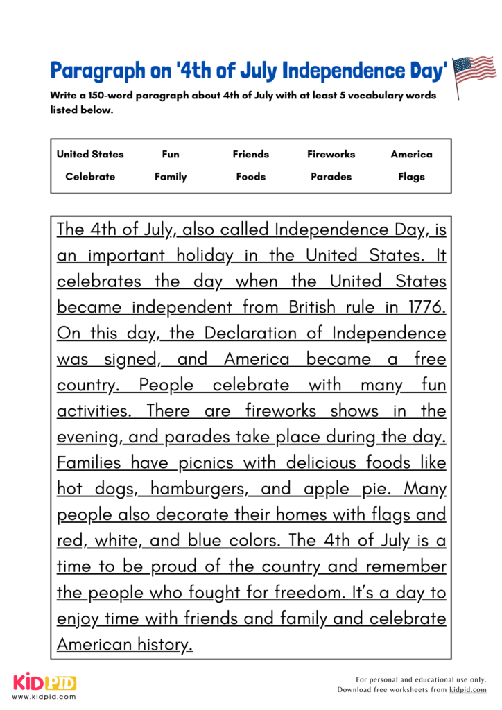 Paragraph on '4th Of July Independence Day' - Kidpid