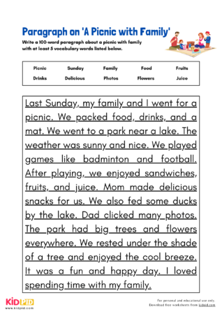 Paragraph on 'A Picnic with Family' - Kidpid