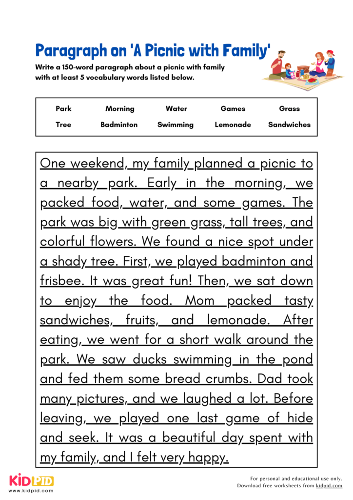 Paragraph on 'A Picnic with Family' - Kidpid