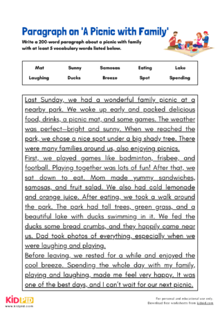 Paragraph on 'A Picnic with Family' - Kidpid