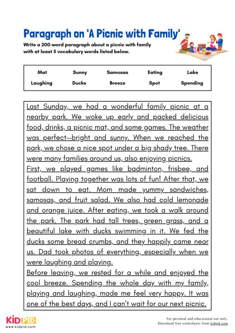 Paragraph on 'A Picnic with Family' - Kidpid