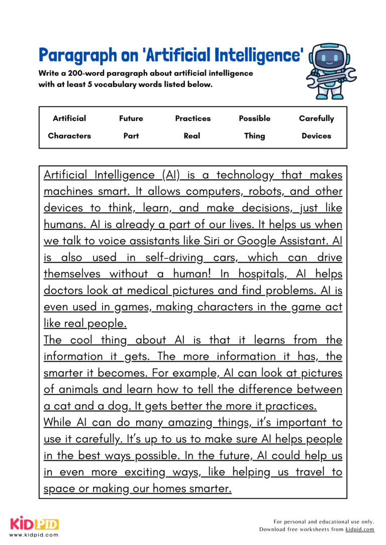 Paragraph on 'Artificial Intelligence' - Kidpid