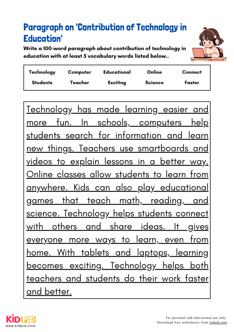 Paragraph on 'Contribution of Technology in Education' - Kidpid
