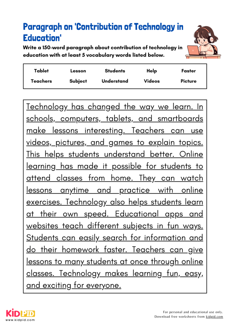 Paragraph on 'Contribution of Technology in Education' - Kidpid