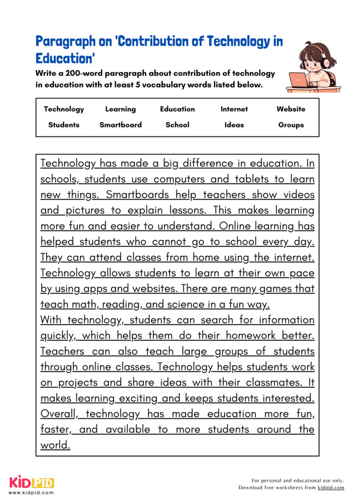 Paragraph on 'Contribution of Technology in Education' - Kidpid