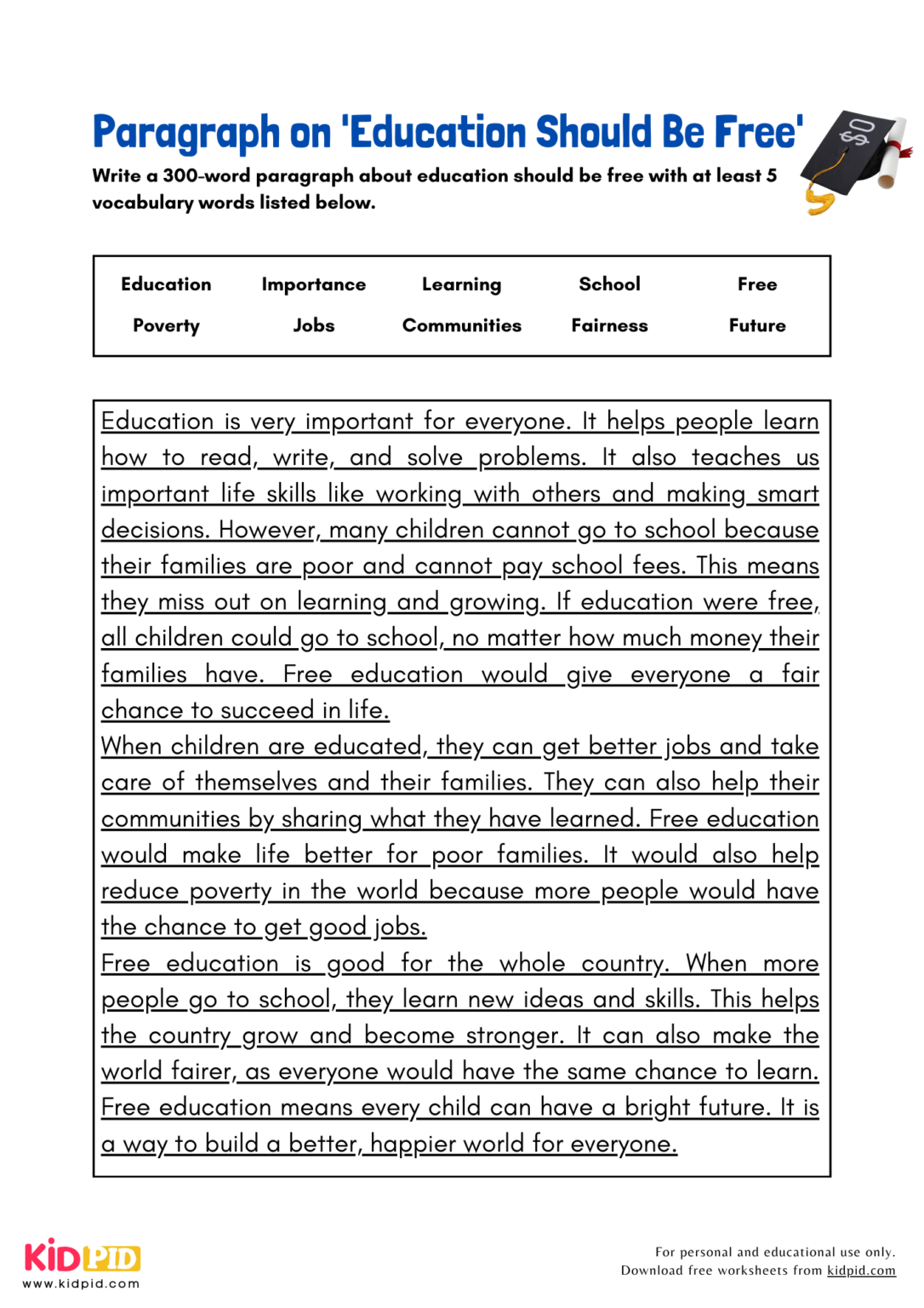 Paragraph on 'Education Should Be Free' - Kidpid