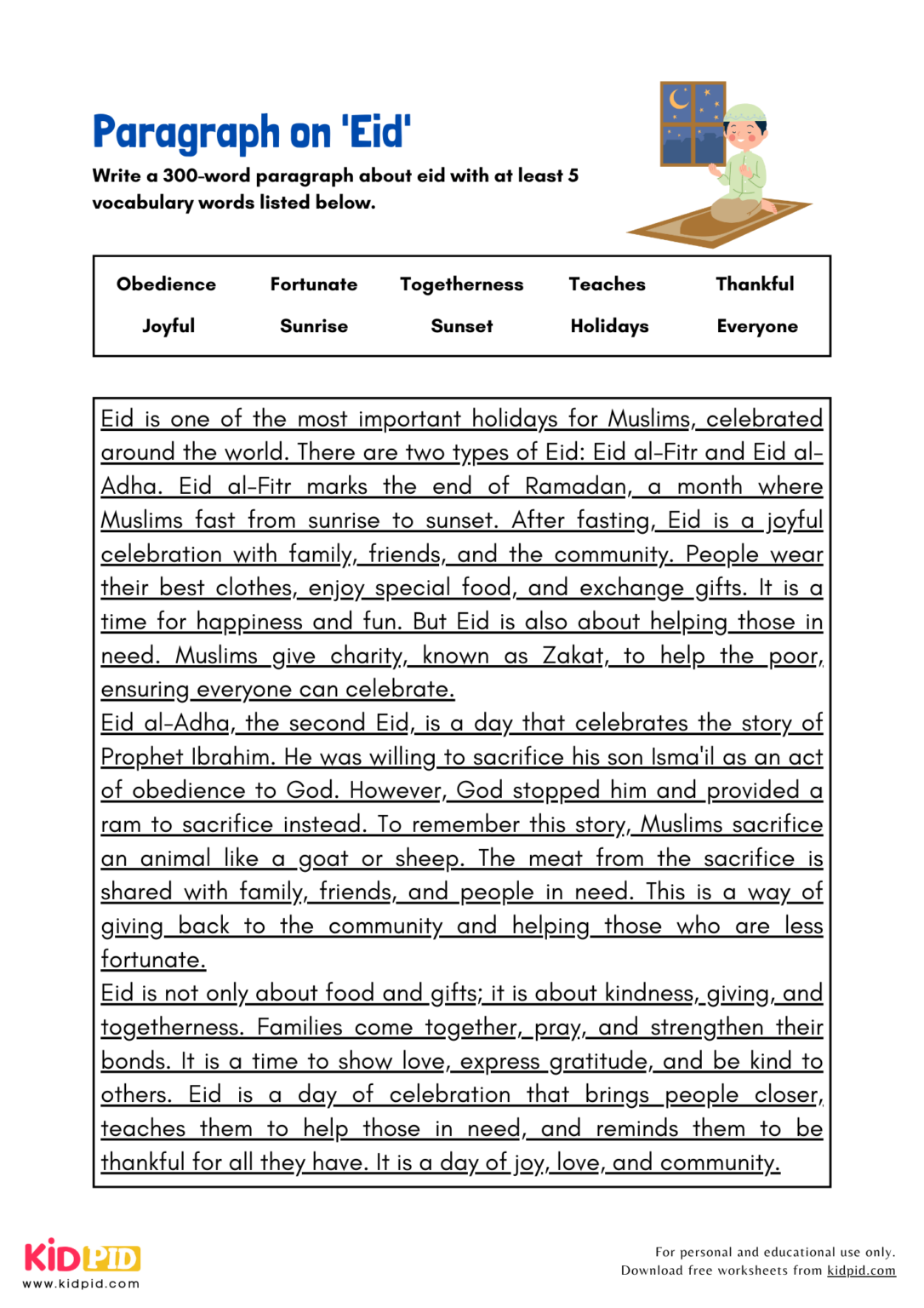 Paragraph on 'Eid' - Kidpid