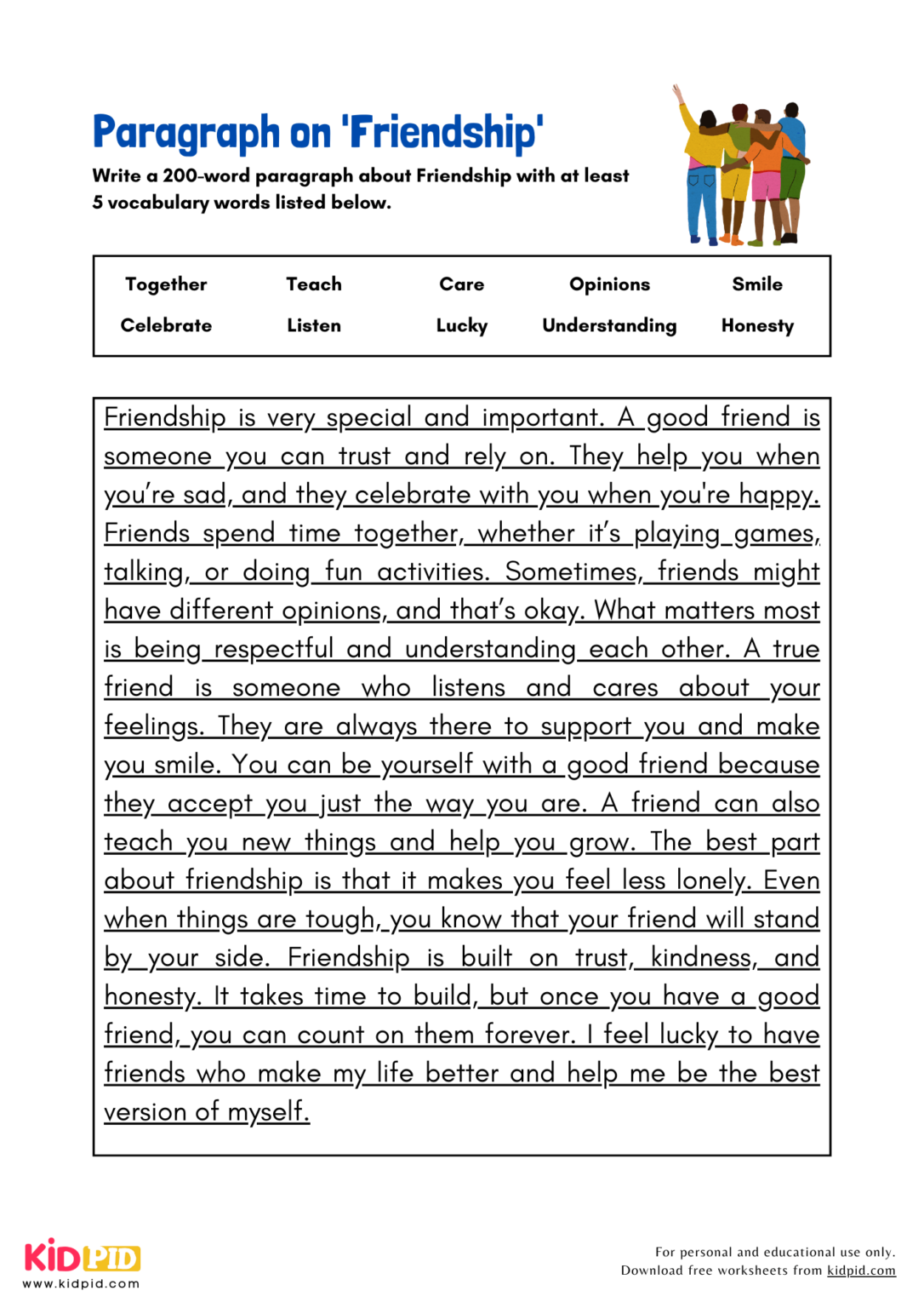 Paragraph on 'Friendship' - Kidpid