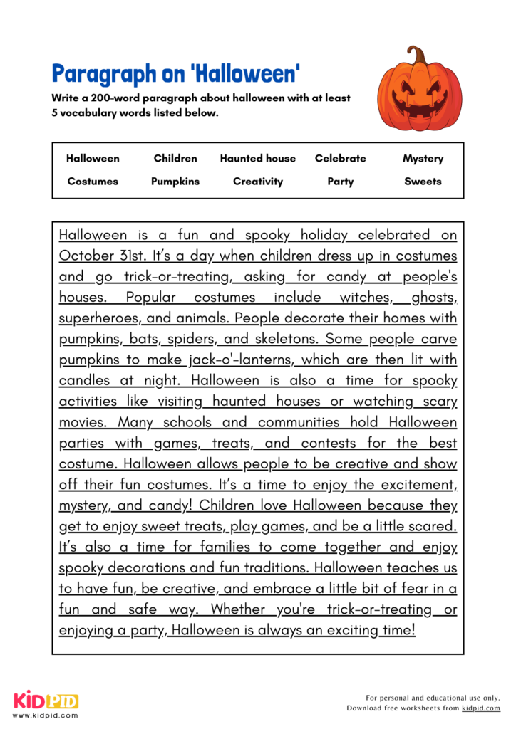 Paragraph on 'Halloween' - Kidpid