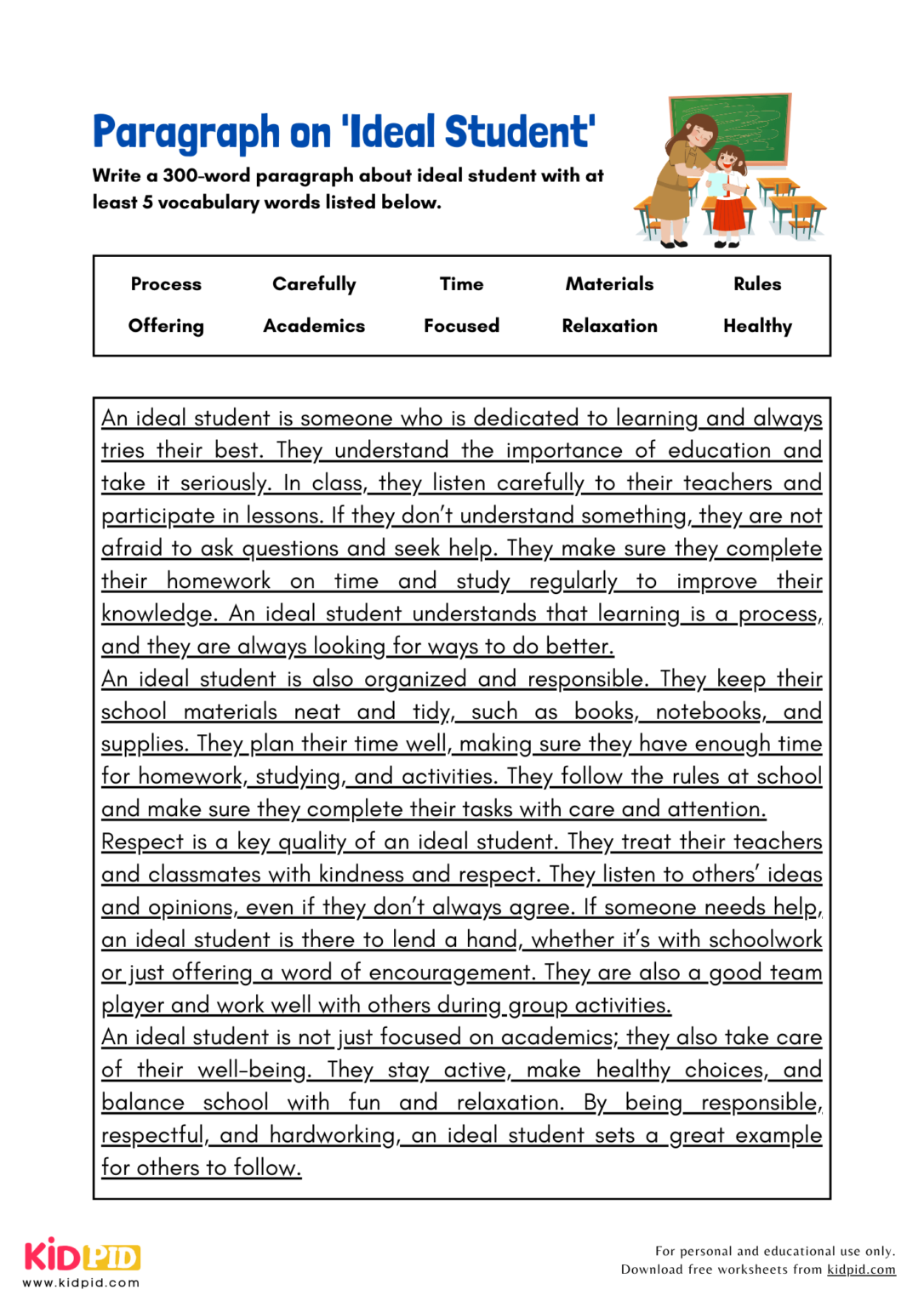 Paragraph on 'Ideal student' - Kidpid