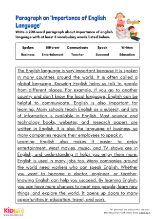 Paragraph on 'Importance of English Language' - Kidpid