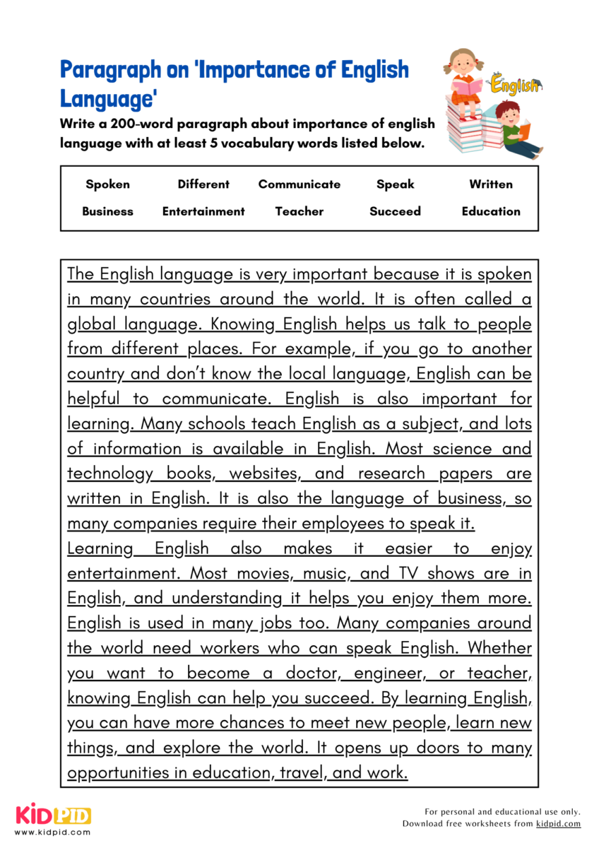 Paragraph on 'Importance of English Language' - Kidpid