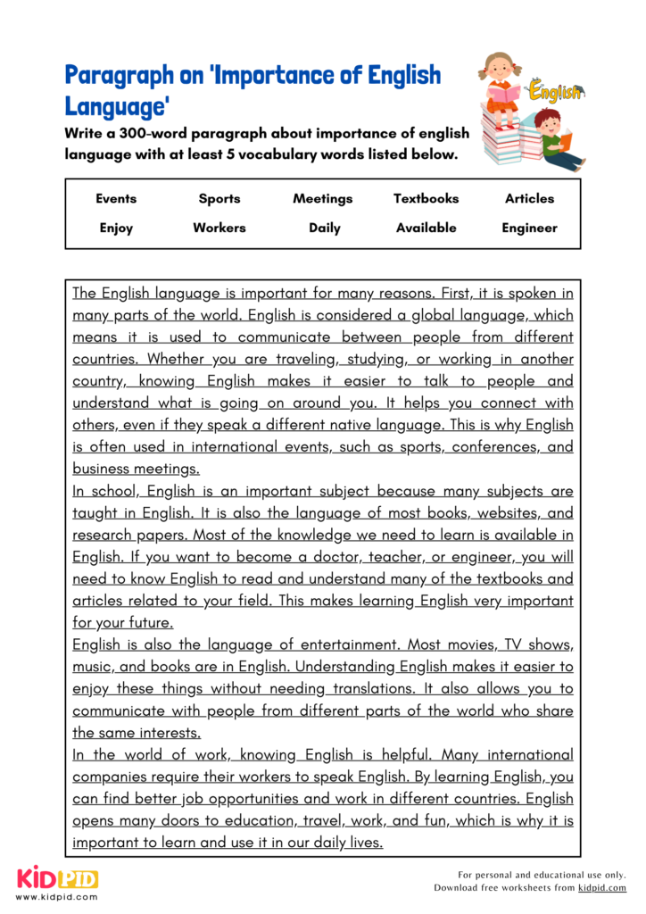 Paragraph on 'Importance of English Language' - Kidpid