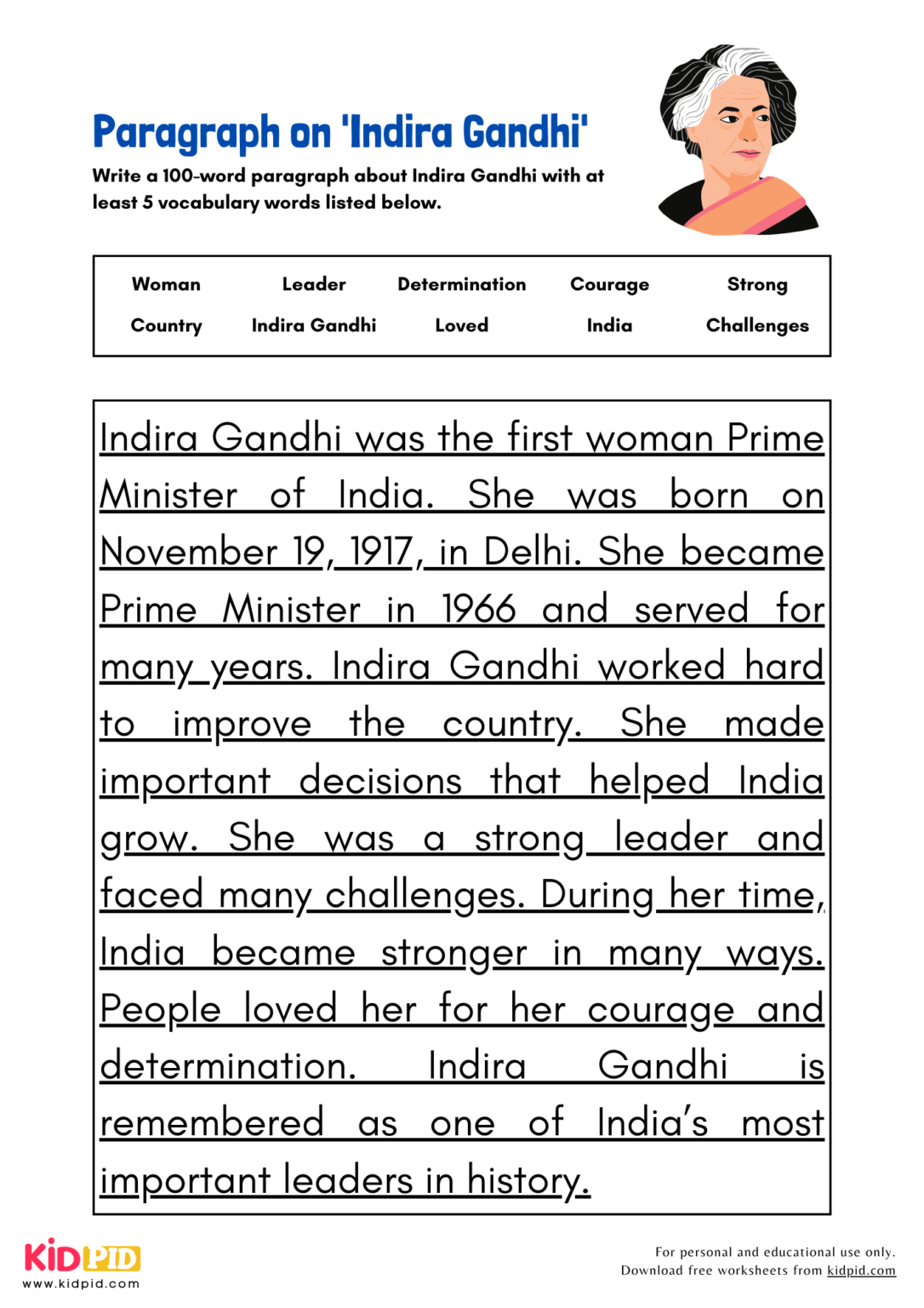 Paragraph on 'Indira Gandhi' - Kidpid
